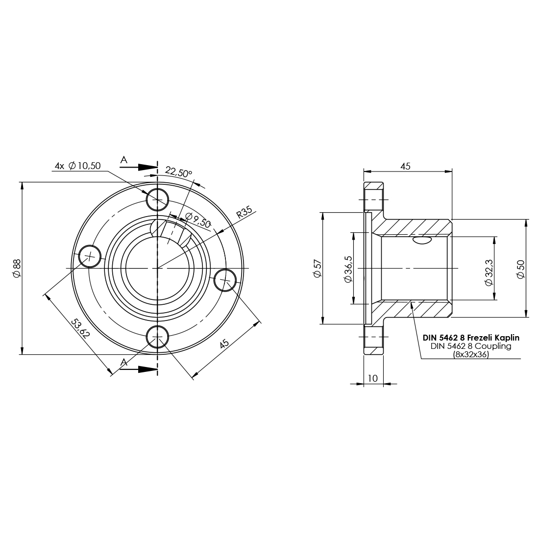 8 SPLINES 4 HOLES FLANGE - Liwa Hydraulic Equipment